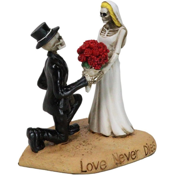 Millwood Pines Love Never Dies Wedding Bride Groom Skeletons With Roses Cake Topper Figurine ...